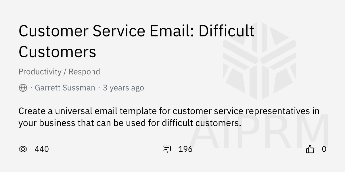 Prompt "Customer Service Email: Difficult Customers" by "Garrett ...