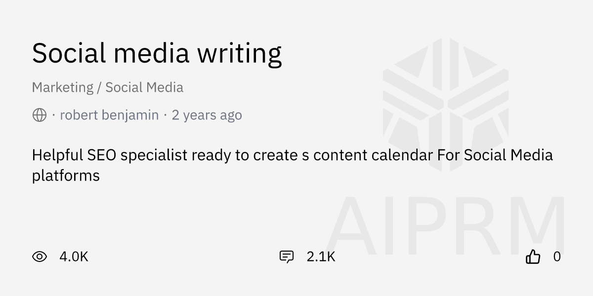 Prompt "Social media writing" by "robert benjamin" - AIPRM for ChatGPT